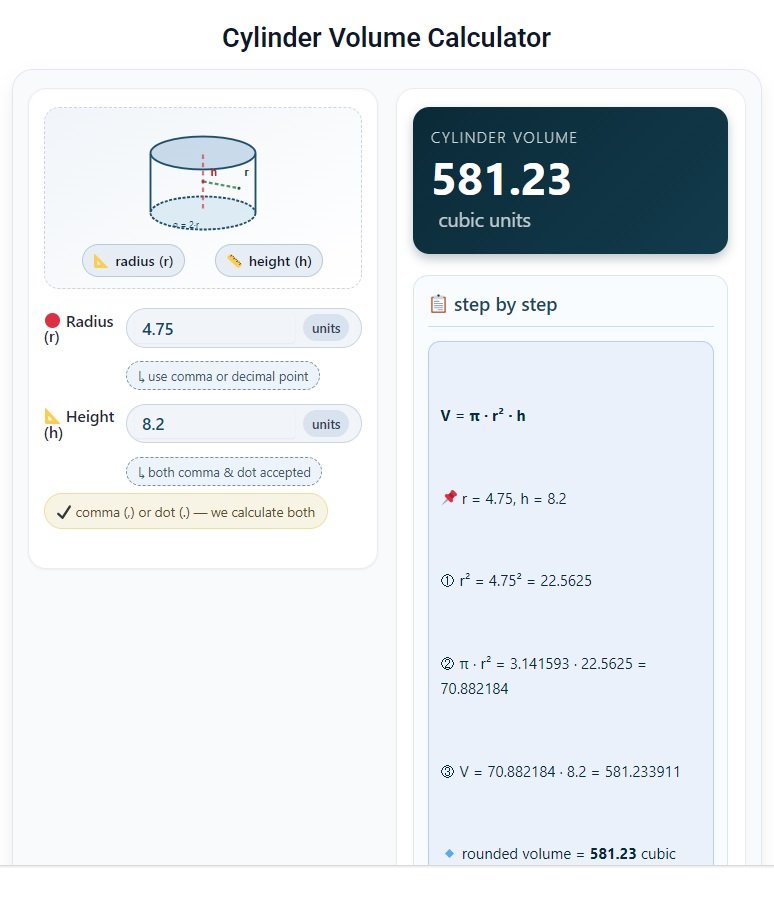 Cylinder Volume Calculator | Smart & Simple