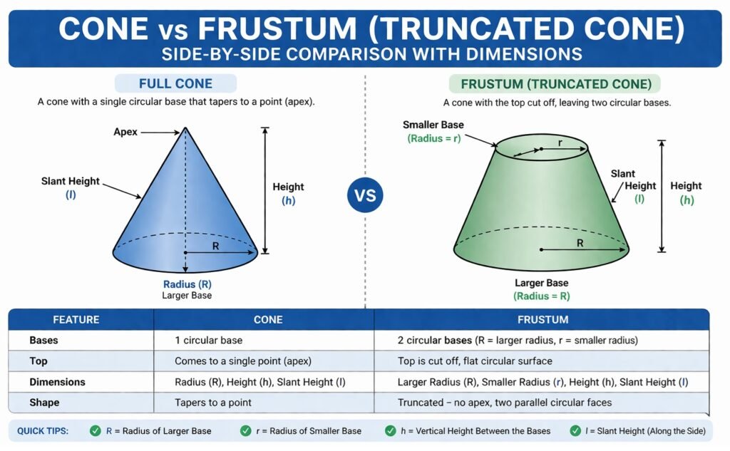 Frustum Volume Calculator for Cone | Free Online Tool