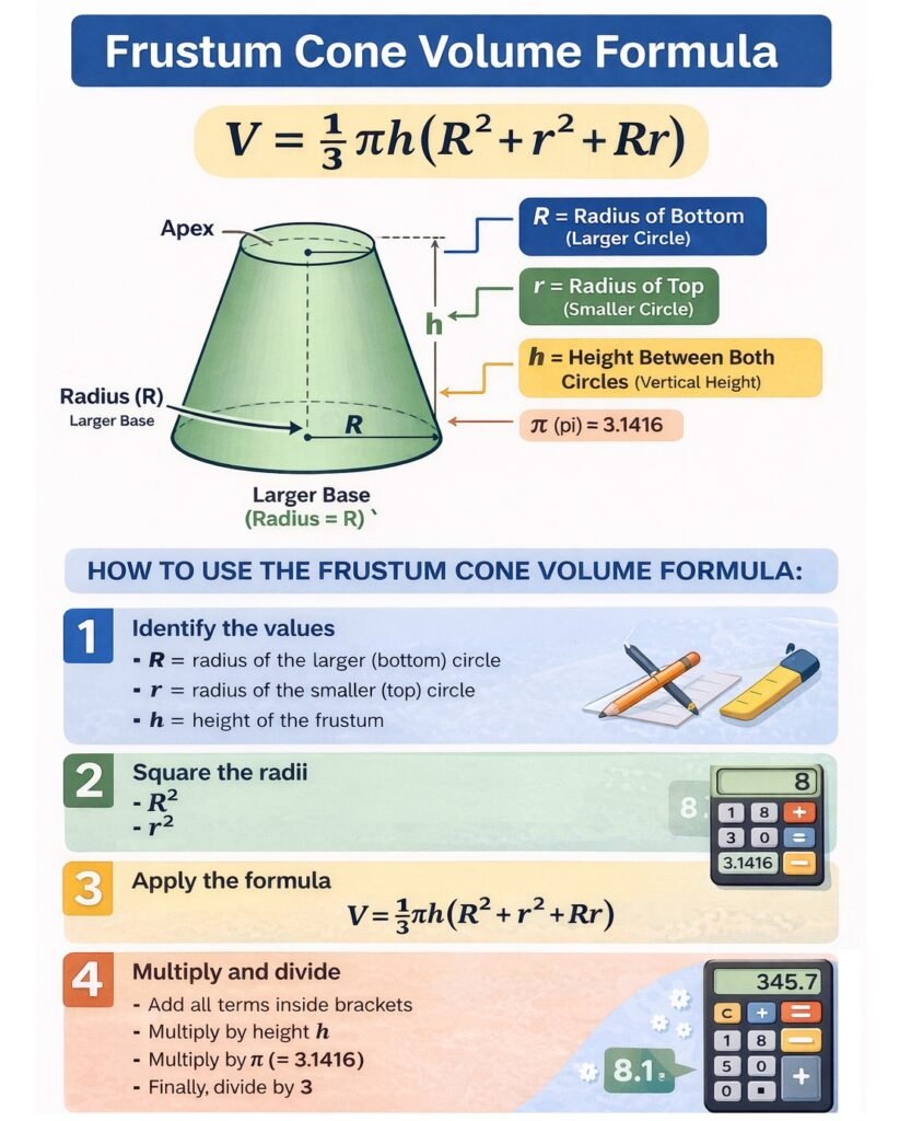 Frustum Volume Calculator for Cone | Free Online Tool